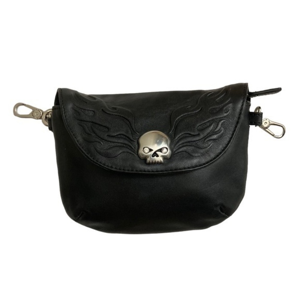 Harley Davidson Black Leather Clip Pouch Bag - Gem